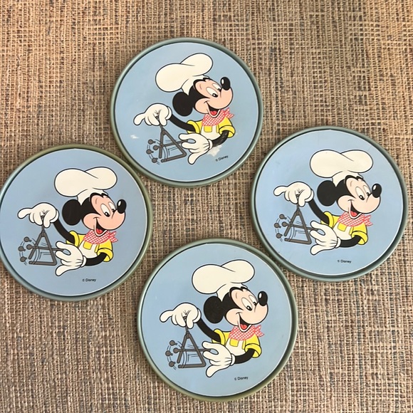 Disney | Dining | Vintage Disney Mickey Mouse Blue Plastic Coasters Set ...